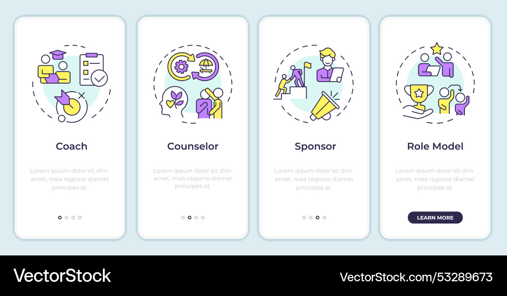 Common mentor roles onboarding mobile app screen Vector Image