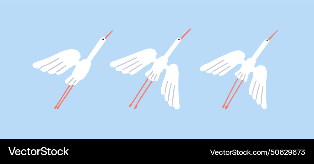 Cranes in flight egrets herons flying sky Vector Image