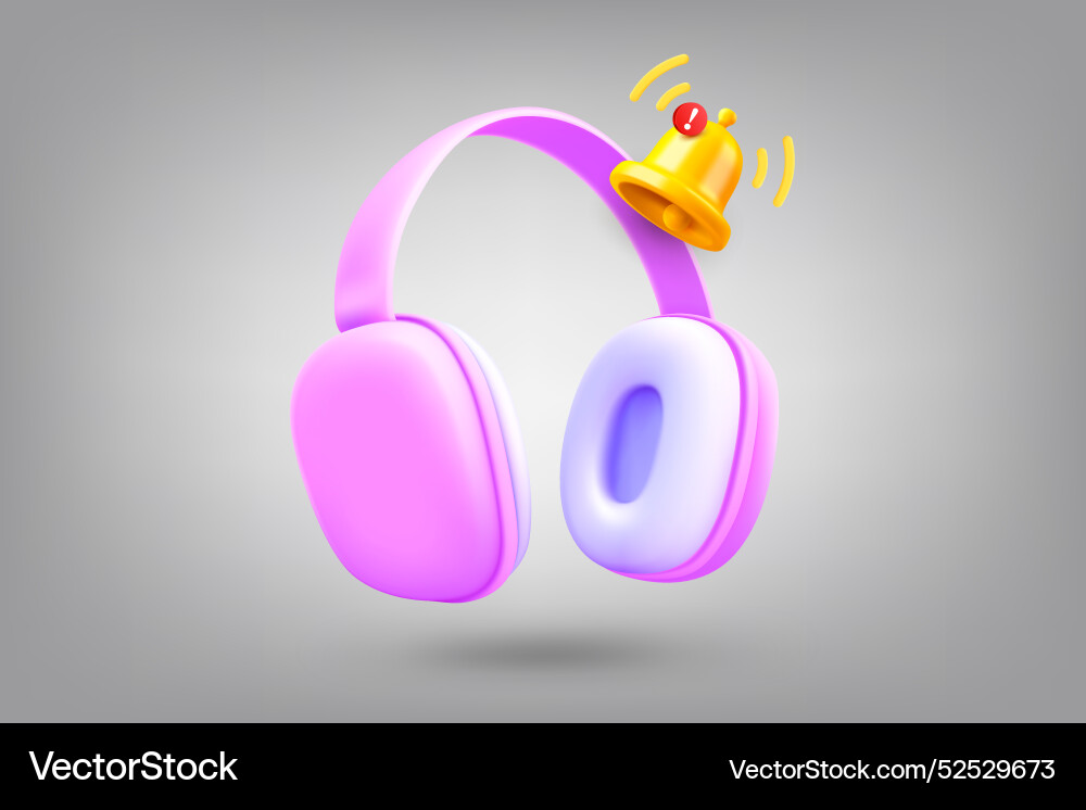 Headphones and notification bell 3d Royalty Free Vector