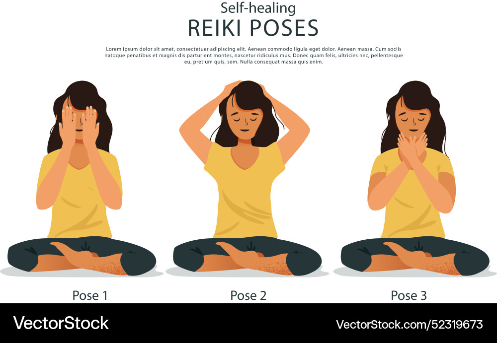 Self-healing reiki poses Royalty Free Vector Image