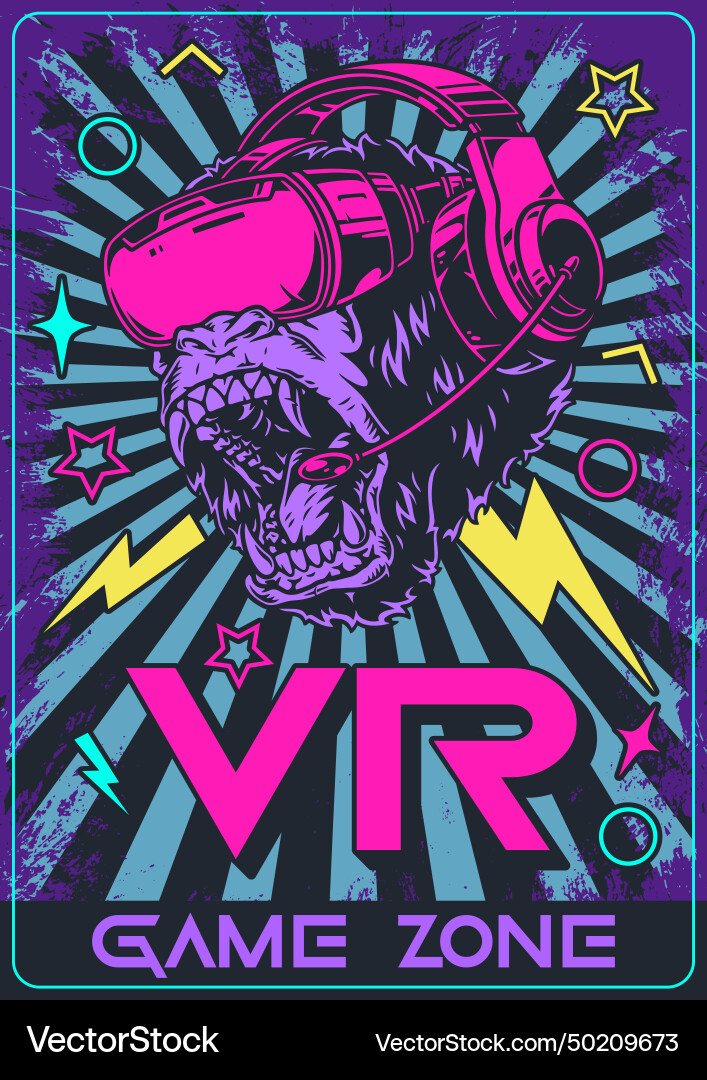 Vr game zone poster colorful Royalty Free Vector Image
