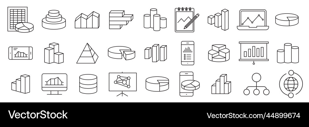 Analysis statistics line icons chart report Vector Image