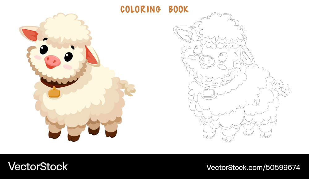 Coloring page of cute funny sheep Royalty Free Vector Image