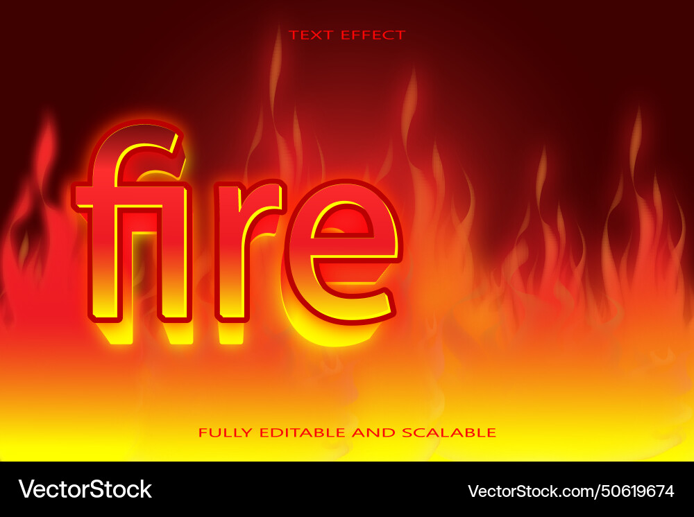 Fire editable text effect 3 dimension emboss neon Vector Image