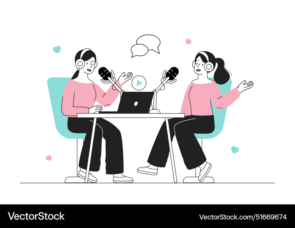 Radio interview concept women sit Royalty Free Vector Image