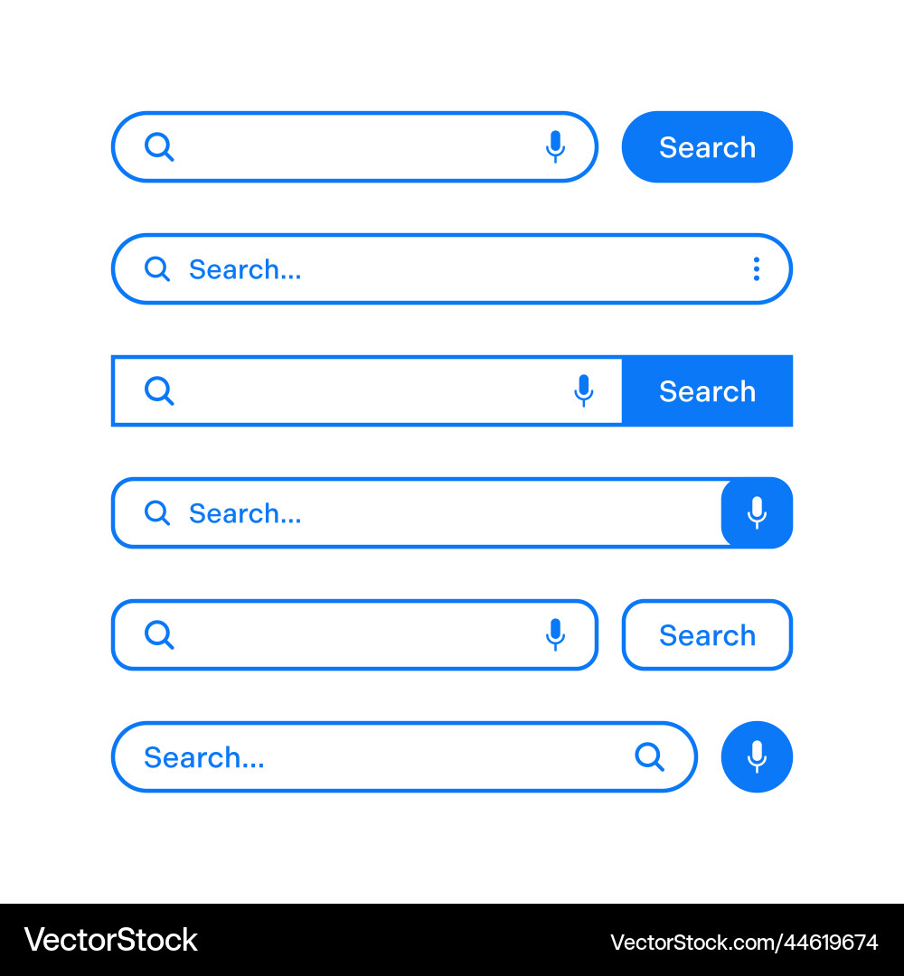 Various search bars with outline border internet Vector Image