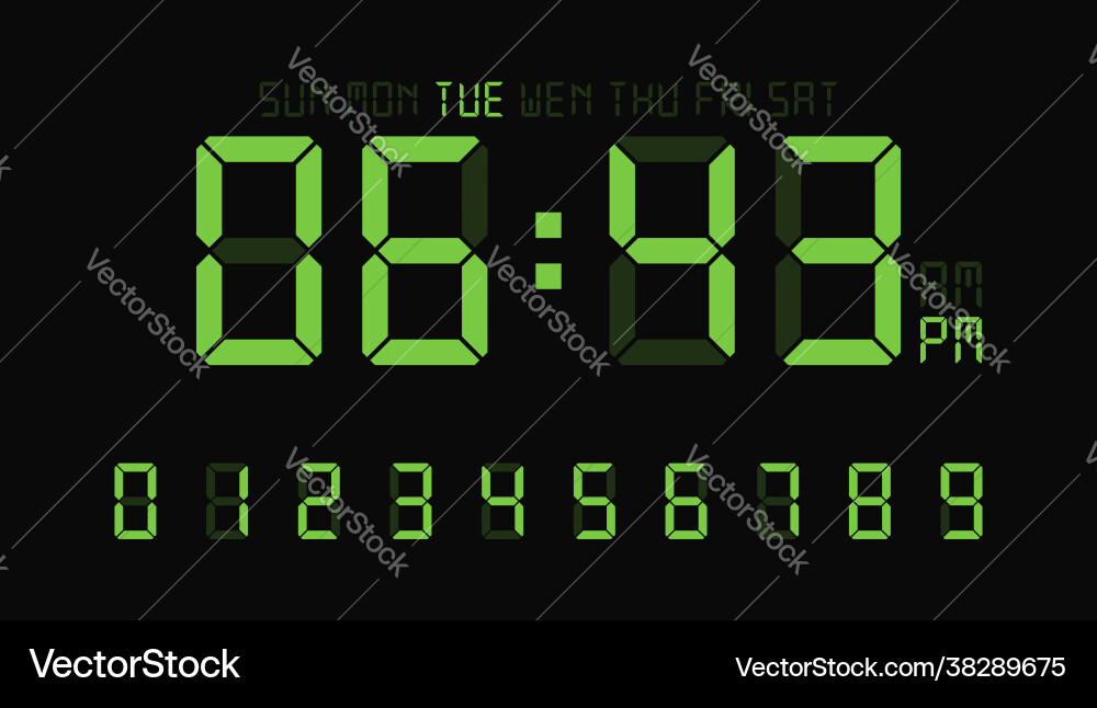 Digital clock number set or calculator electronic Vector Image