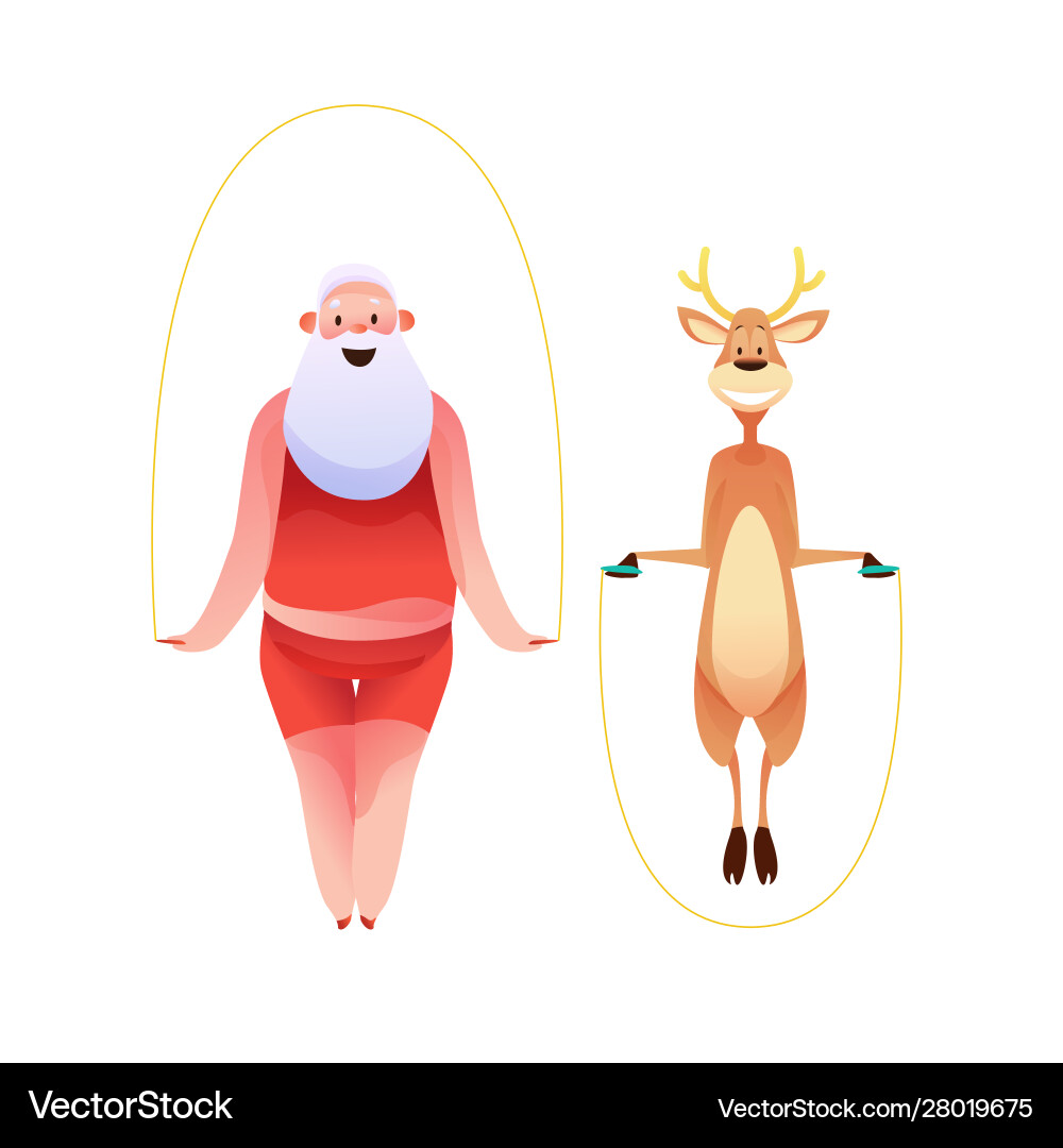 Funny santa and reindeer doing sport Royalty Free Vector