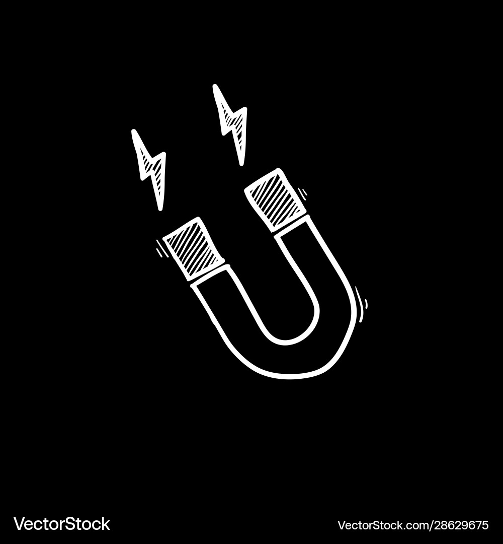 Magnet icon with hand drawn doodle cartoon style Vector Image