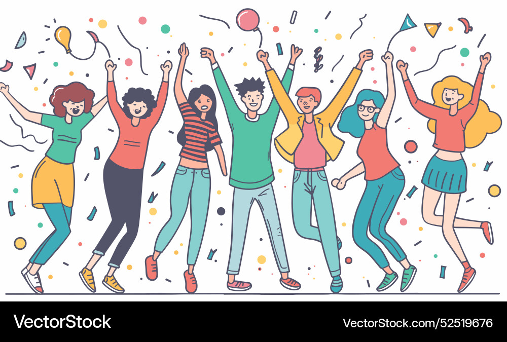 Animated diverse youth celebrating throwing hands Vector Image