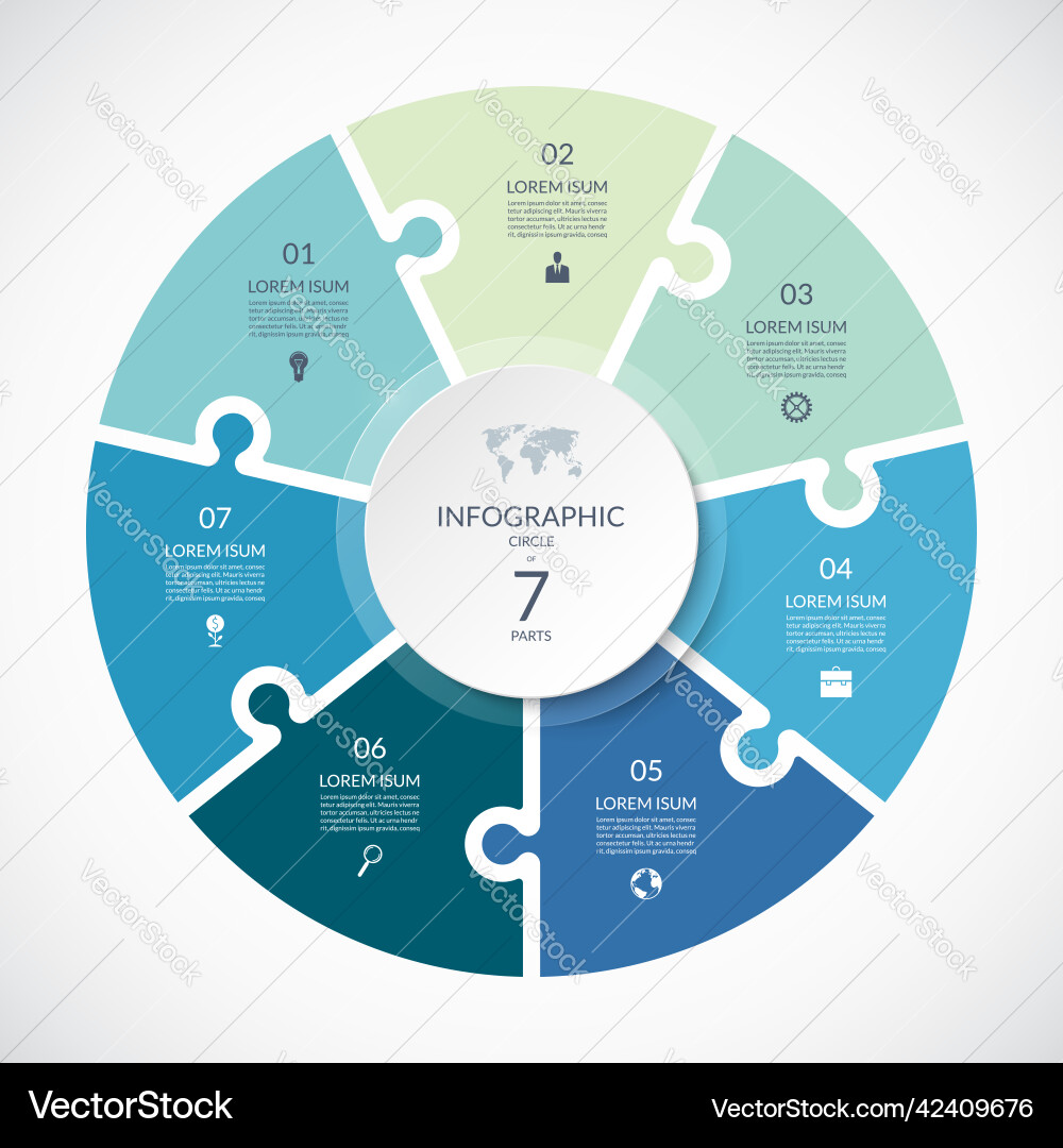 Cycle diagram with 7 parts options Royalty Free Vector Image