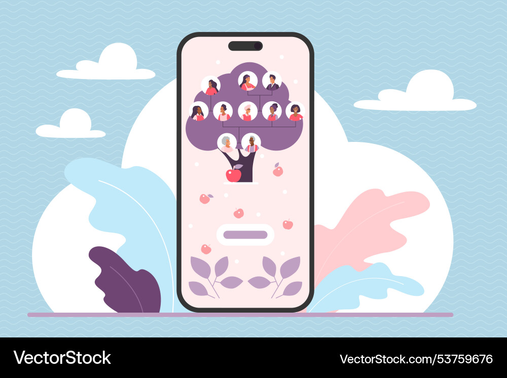 Family tree genealogy mobile phone app Royalty Free Vector