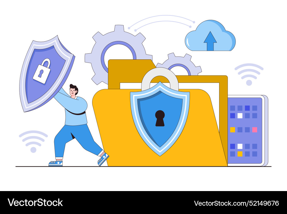 Flat data protection concept with people Vector Image