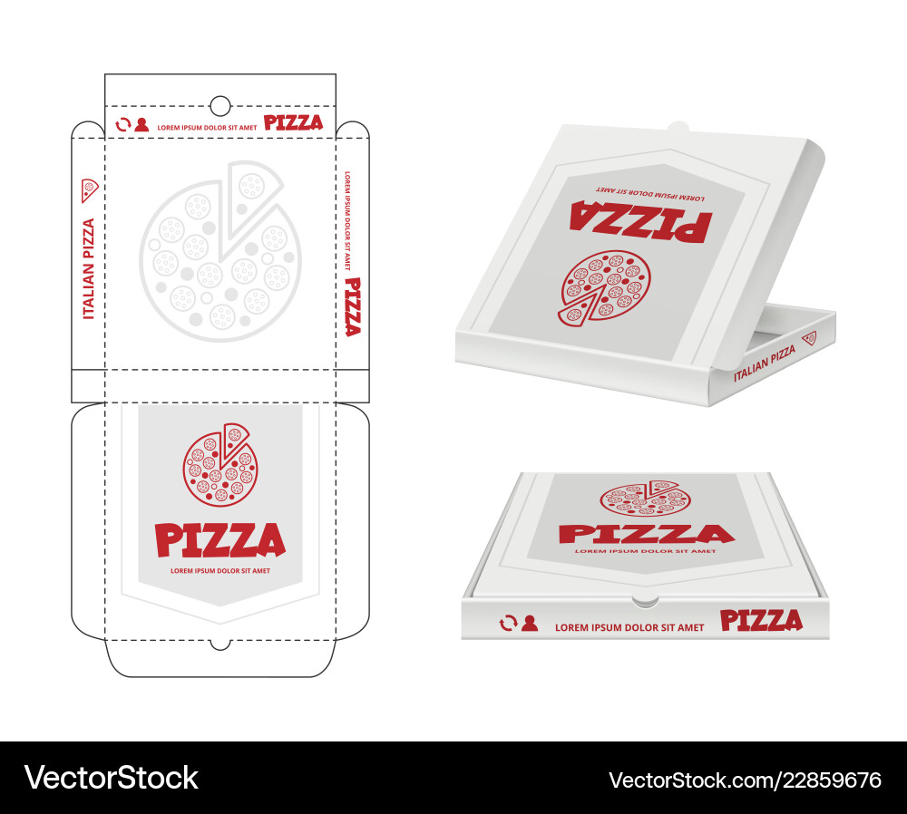 Pizza box design unwrap fastfood package Vector Image