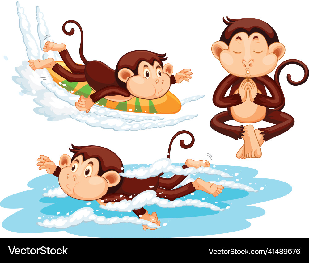 Three monkeys doing different activities Vector Image
