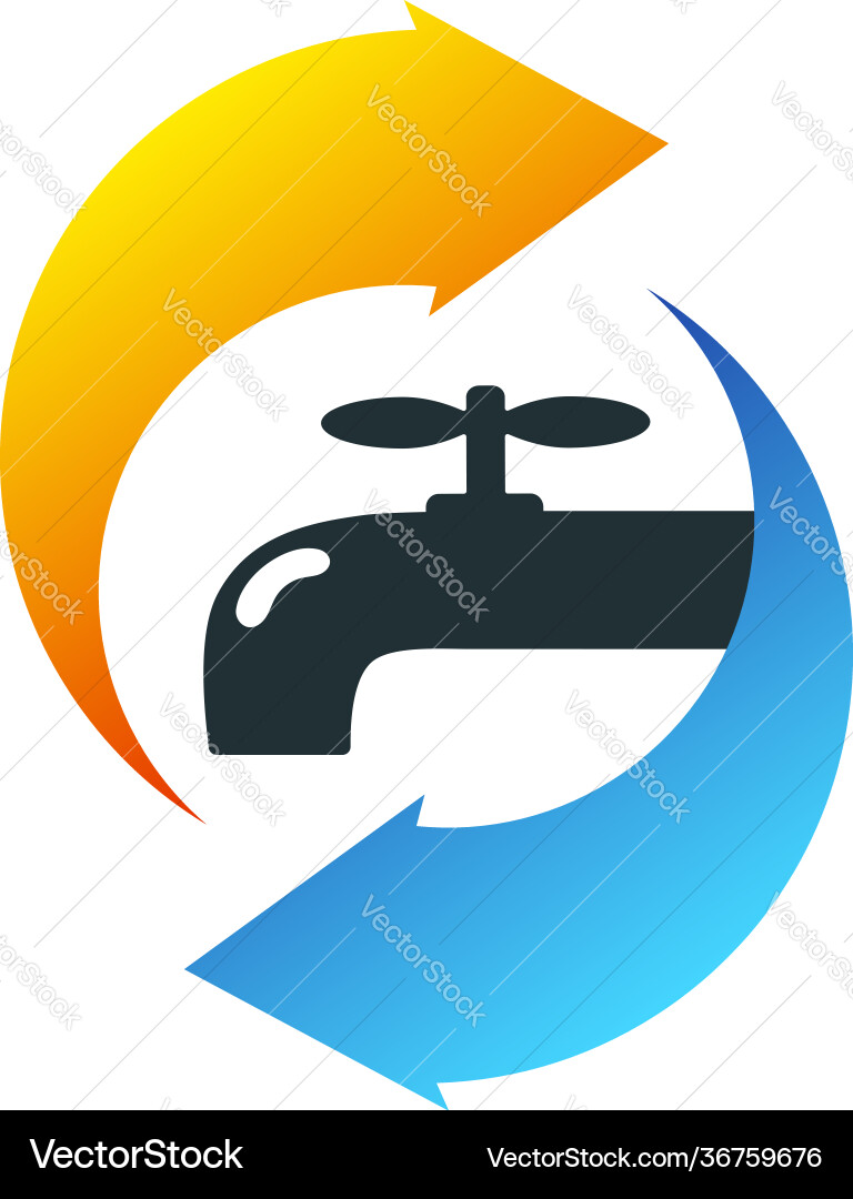 Water tap blue and orange arrows symbol Royalty Free Vector