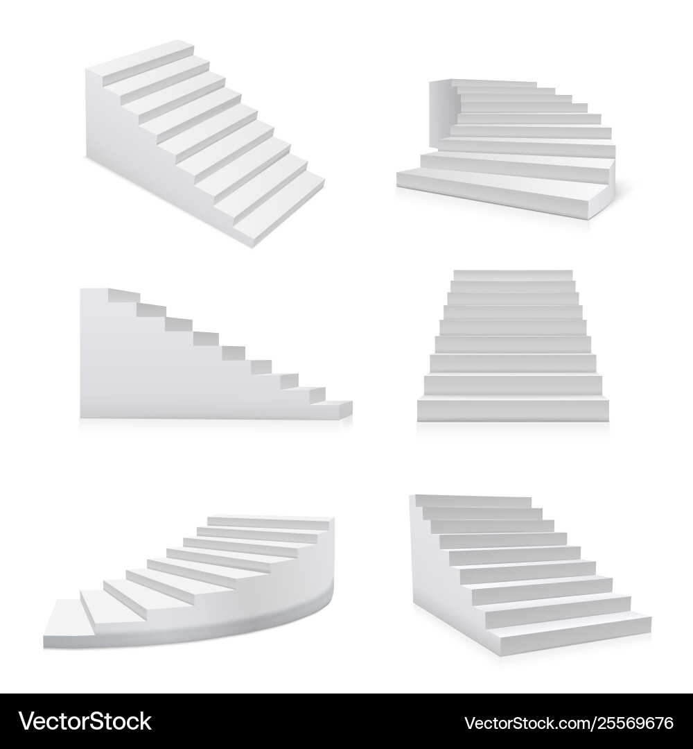 White stairs realistic set architecture Royalty Free Vector