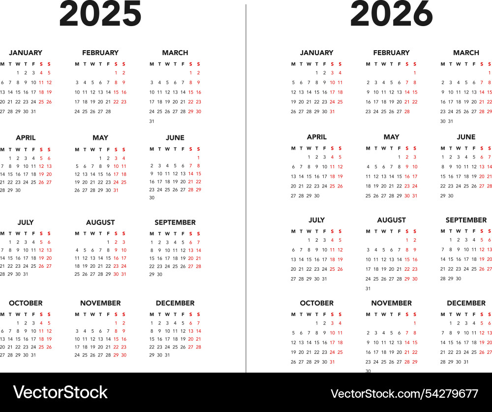 2025-2026 Calendar Templates Royalty Free Vector Image