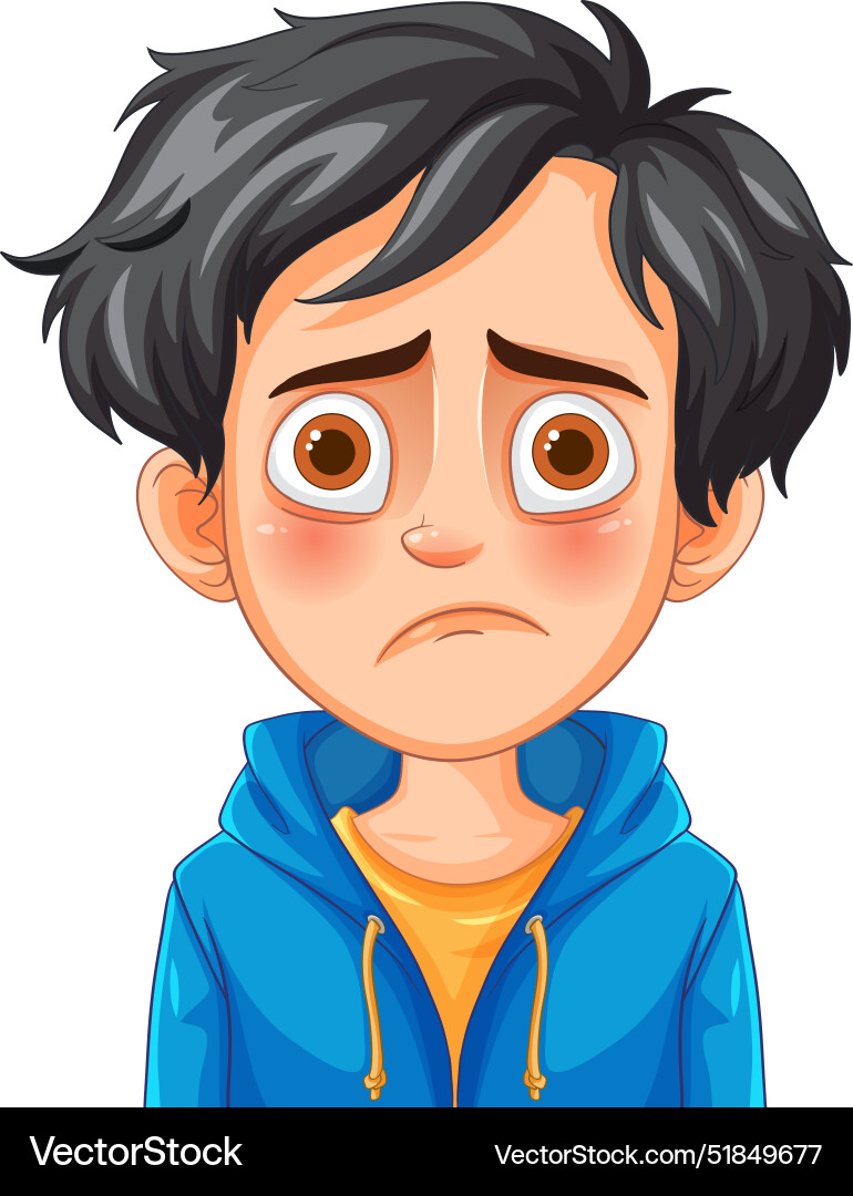 A cartoon boy looking sad and worried Royalty Free Vector