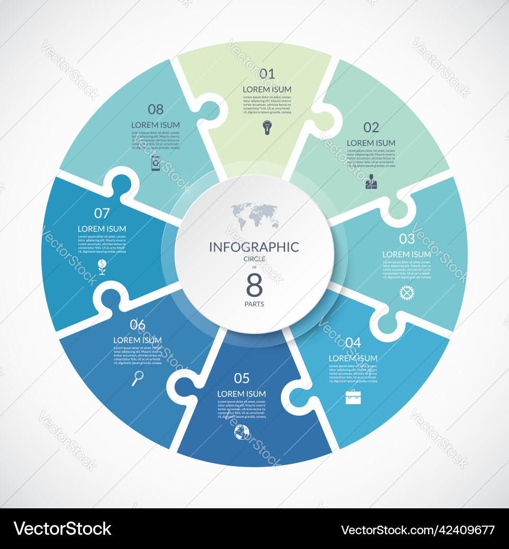Cycle diagram with 8 parts options Royalty Free Vector Image