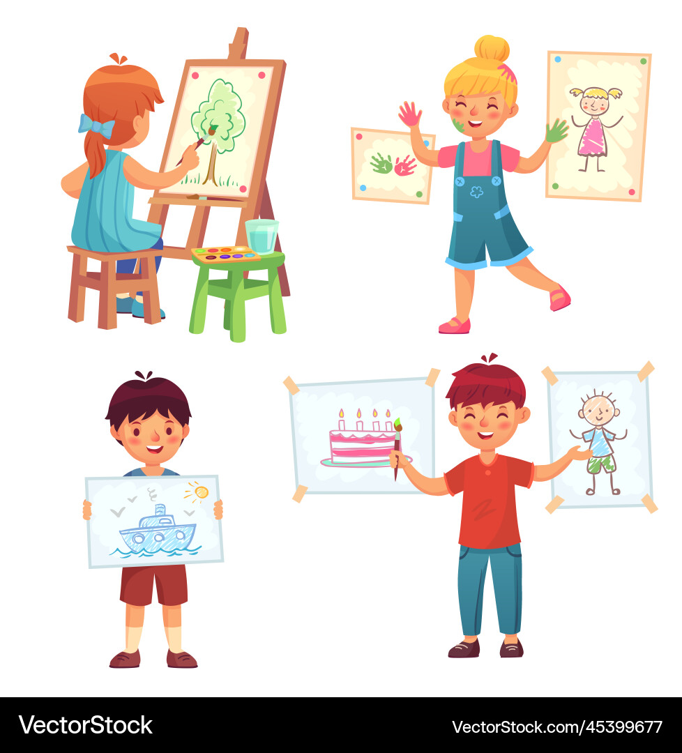 Drawing children kid chill boys Royalty Free Vector Image
