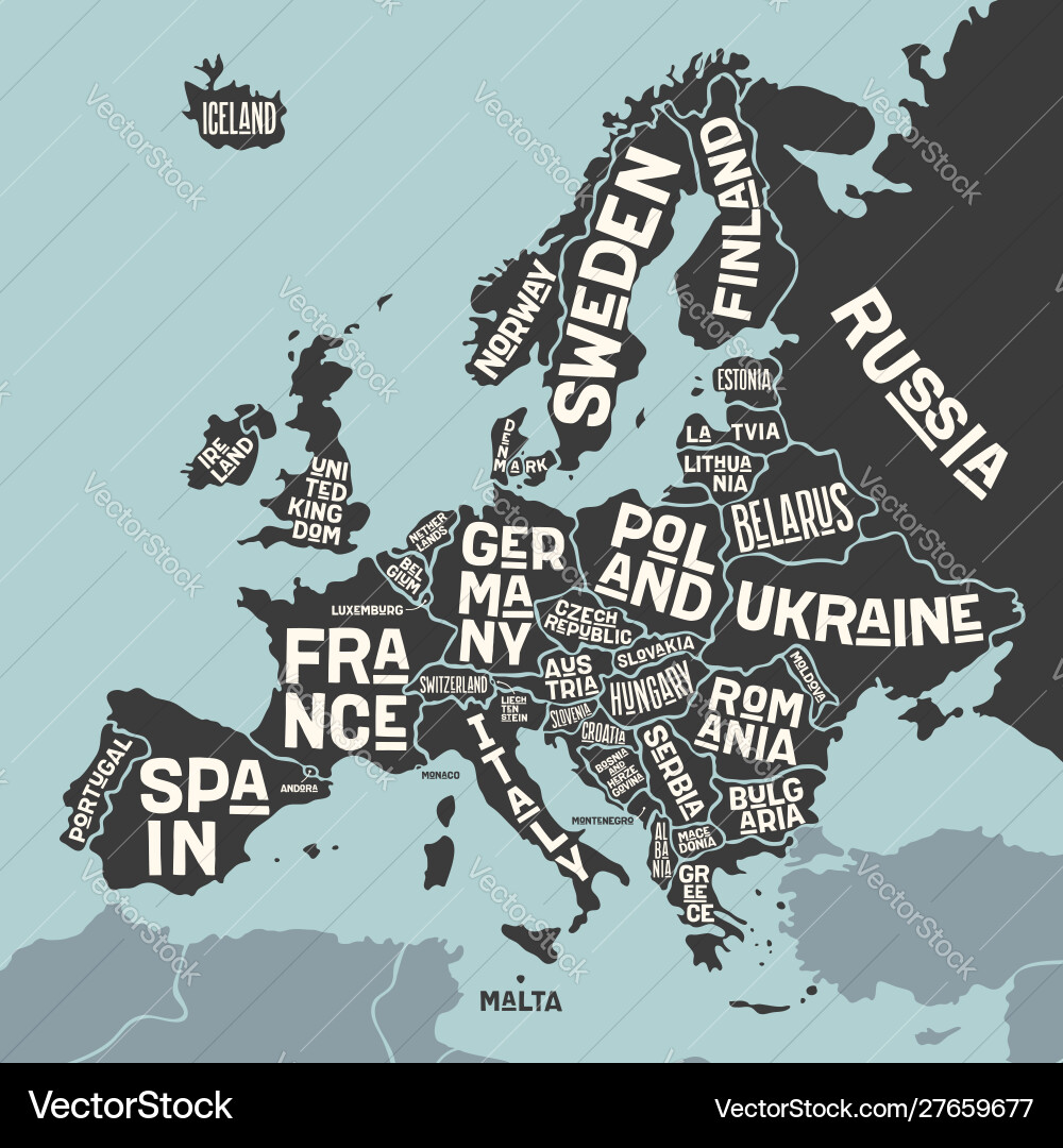 Europe map poster with country Royalty Free Vector Image