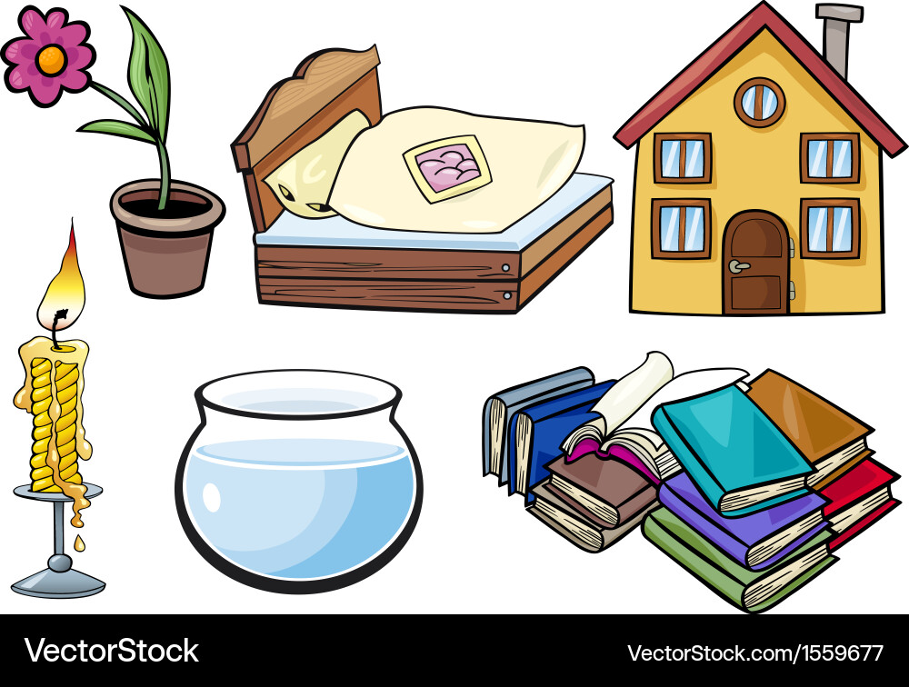 Household objects cartoon set Royalty Free Vector Image