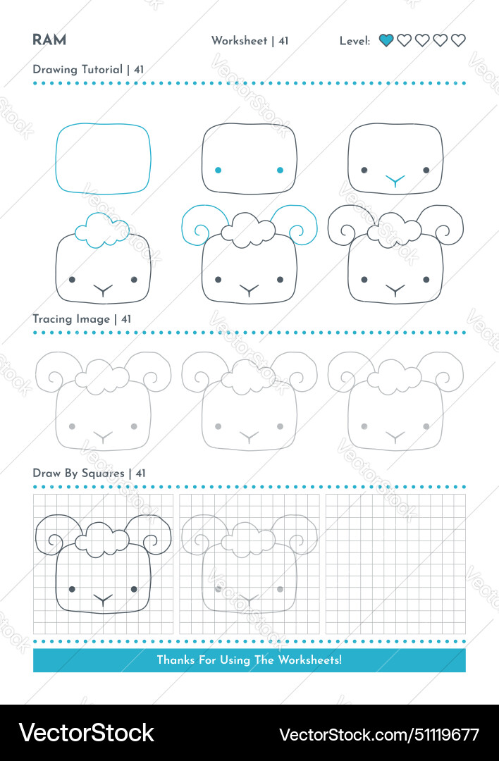 How to draw doodle animal ram cartoon character Vector Image