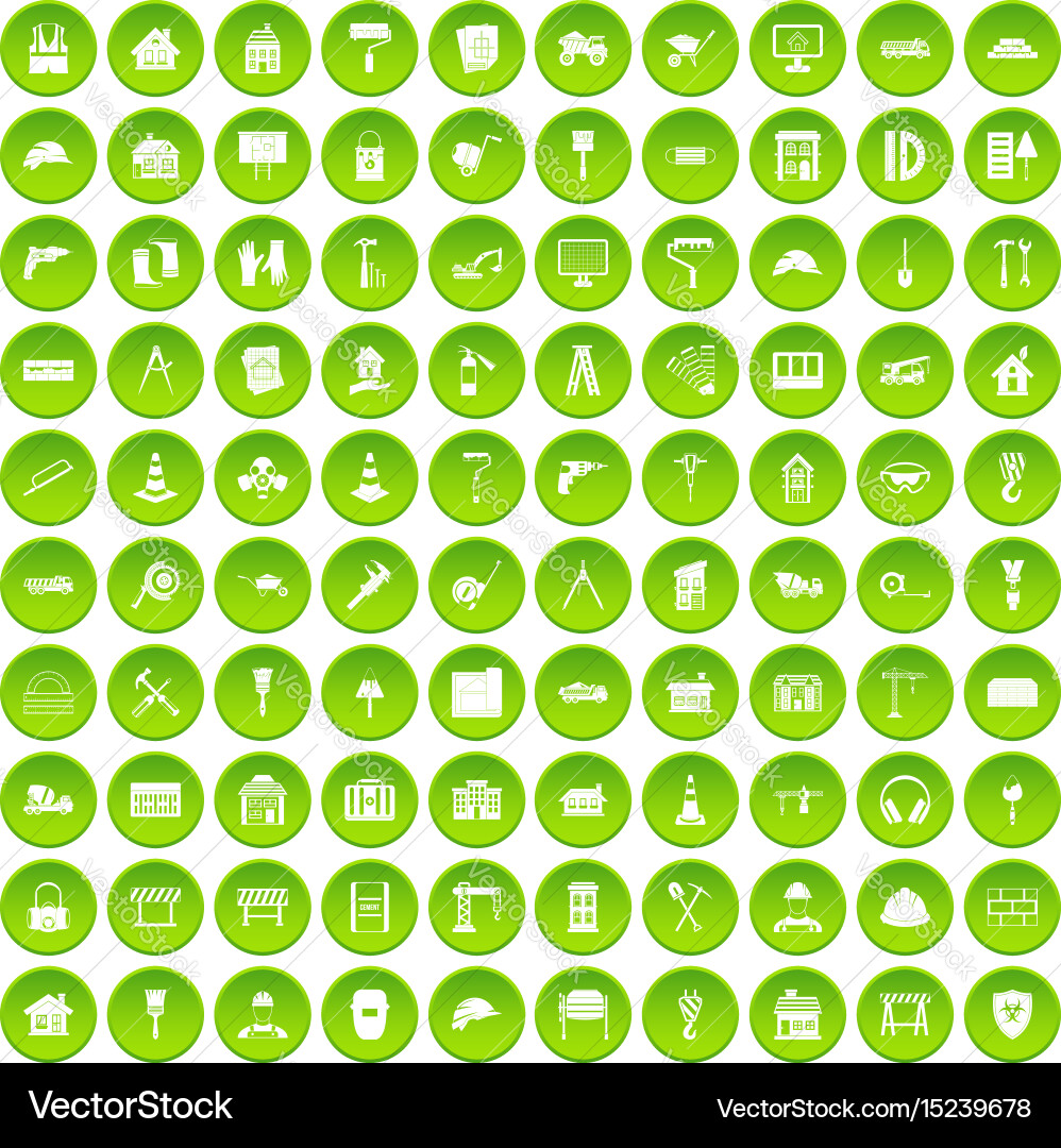 100 construction icons set green circle Royalty Free Vector