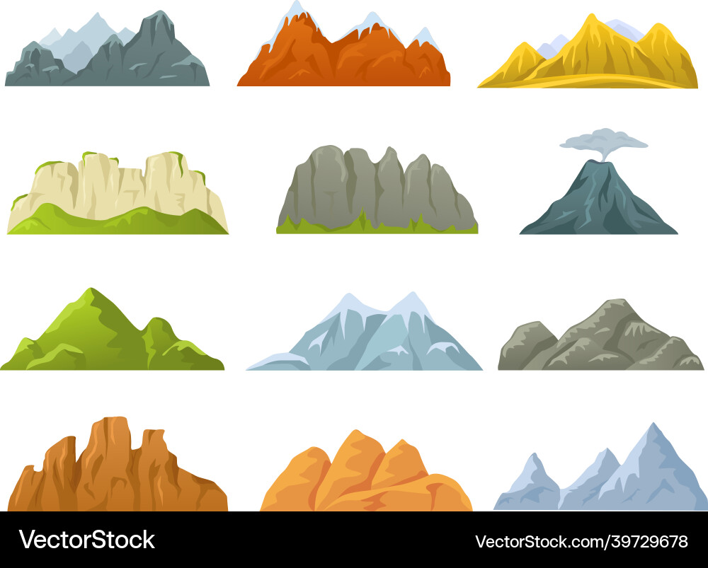 Cartoon mountains ridges rocky cliffs snowy Vector Image
