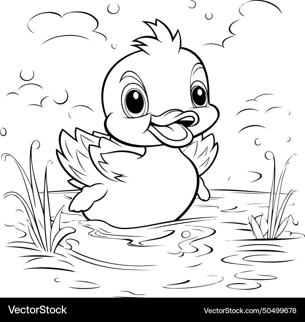 Coloring page outline of a duckling swimming Vector Image