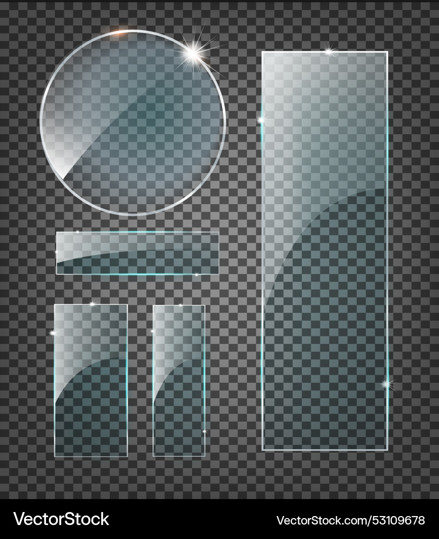 Modern transparent glass plates set on sample Vector Image