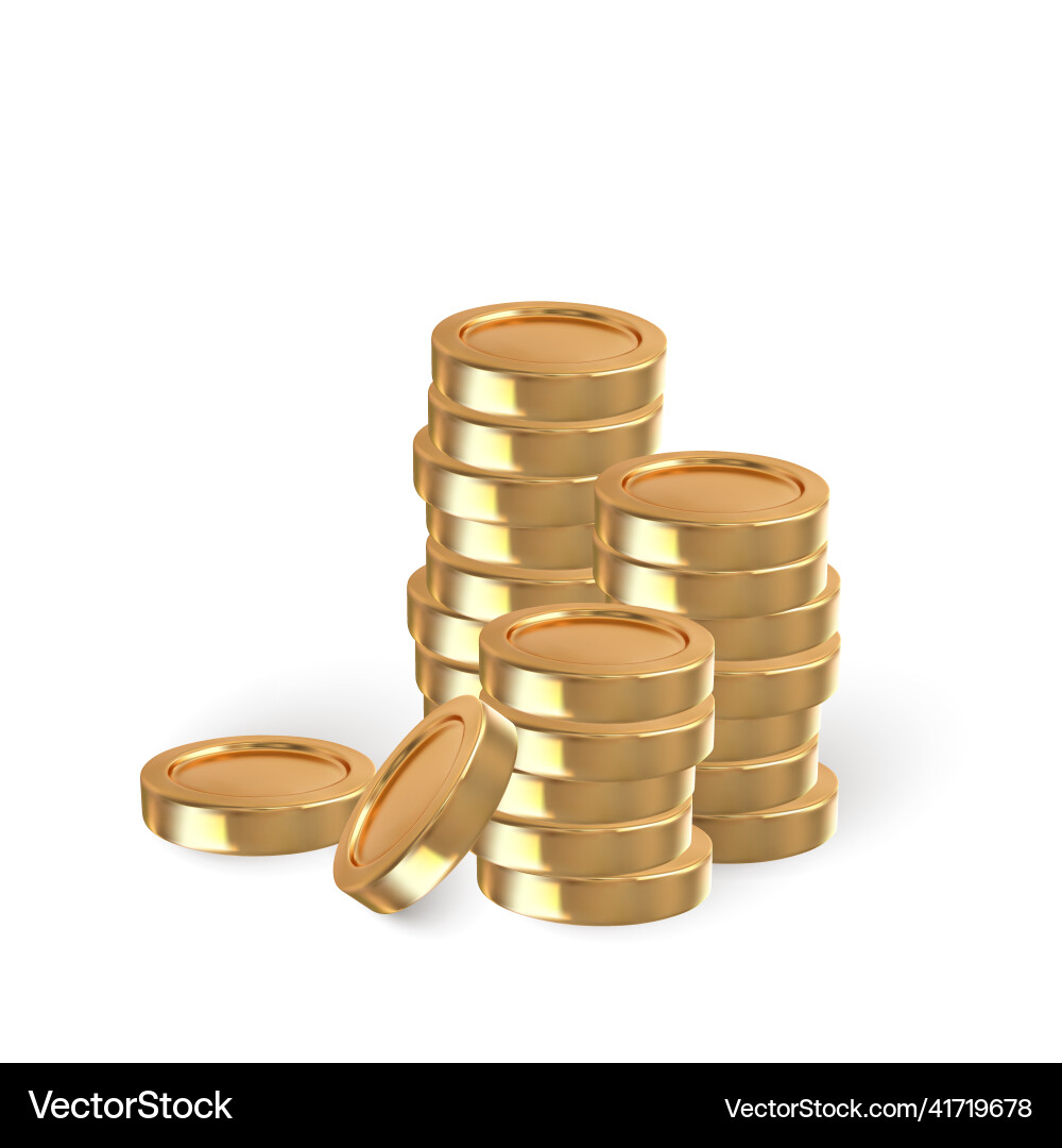 Realistic stack of gold coins isolated on white Vector Image