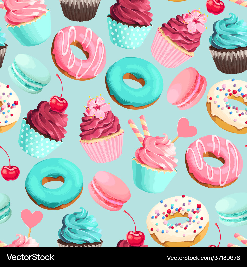 Seamless pattern with pink and teal sweets Vector Image