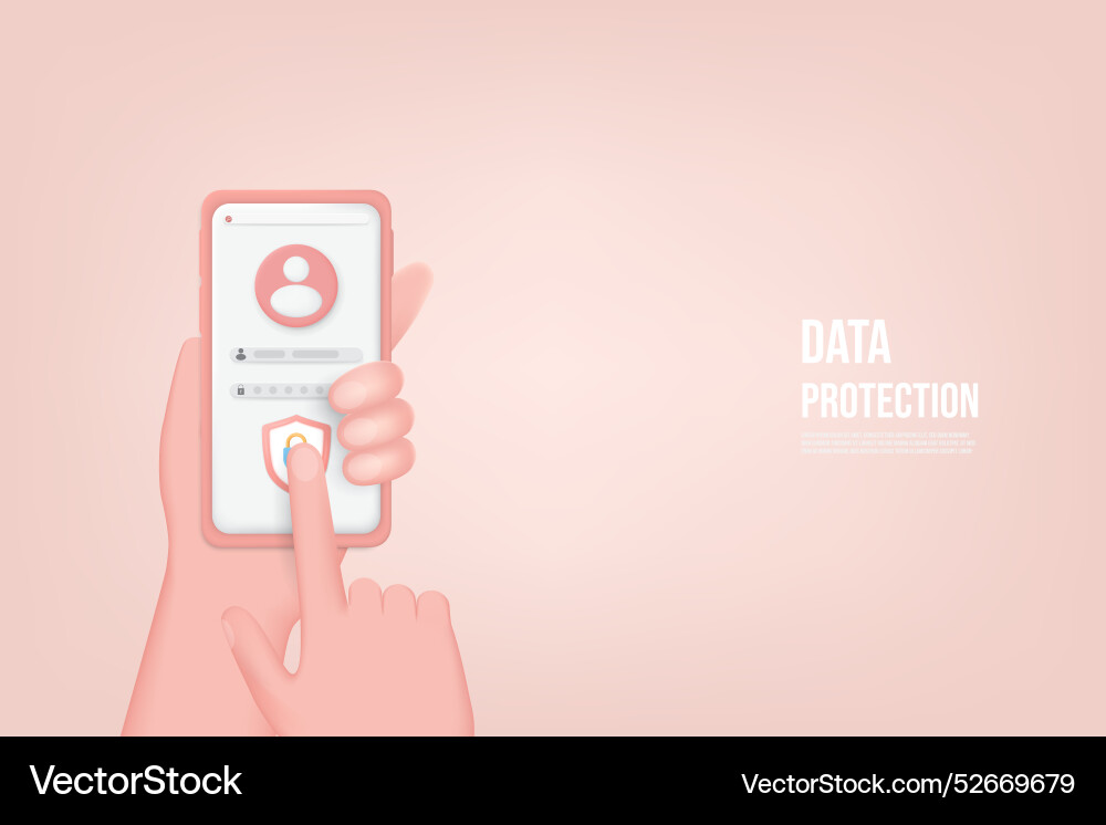 3d data protection concept hand holding mobile Vector Image