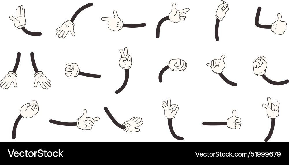 Cartoon comic hands in white gloves showing Vector Image