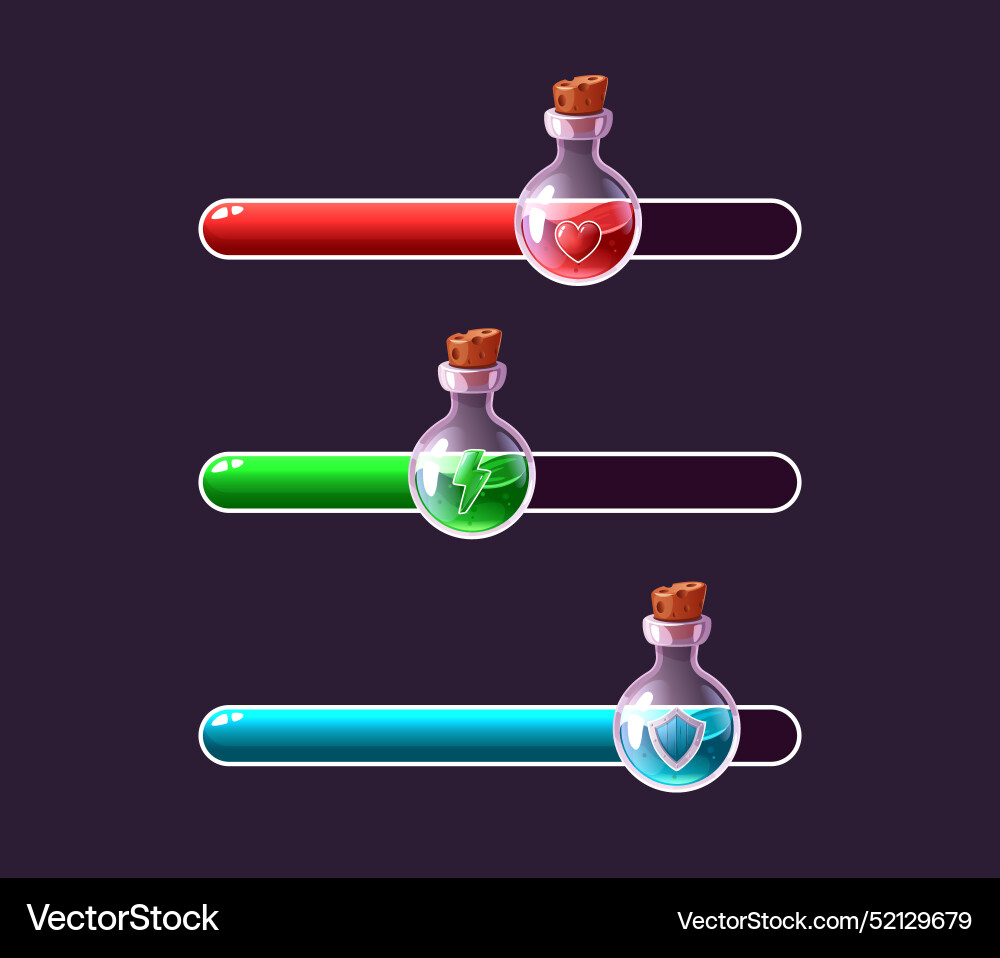 Cartoon power level bars fantasy game interface Vector Image
