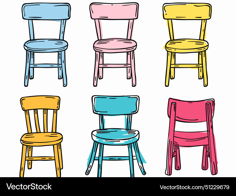 Colorful chairs arranged two rows Royalty Free Vector Image