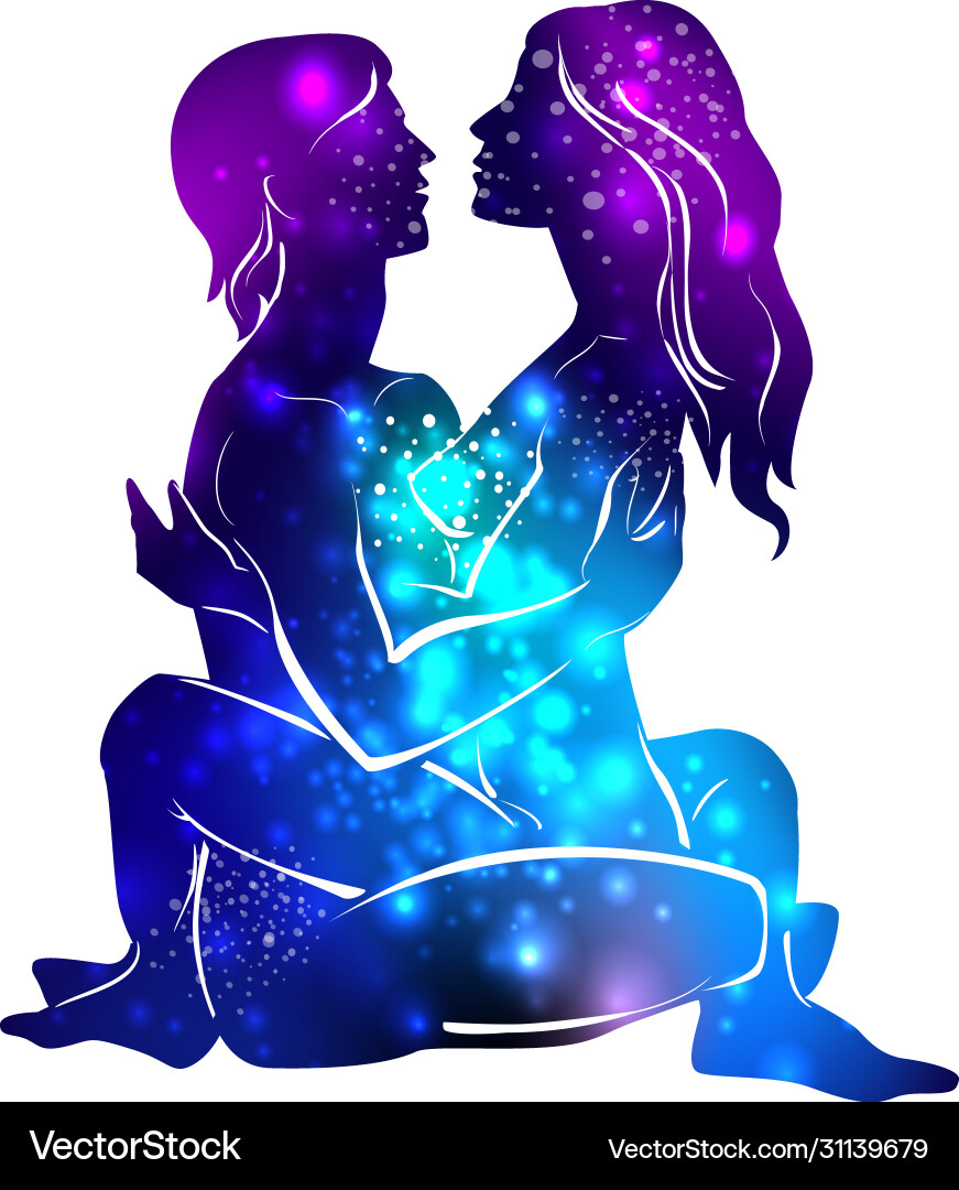 Couple Practicing Tantra Yoga On Space Galaxy Vector Image