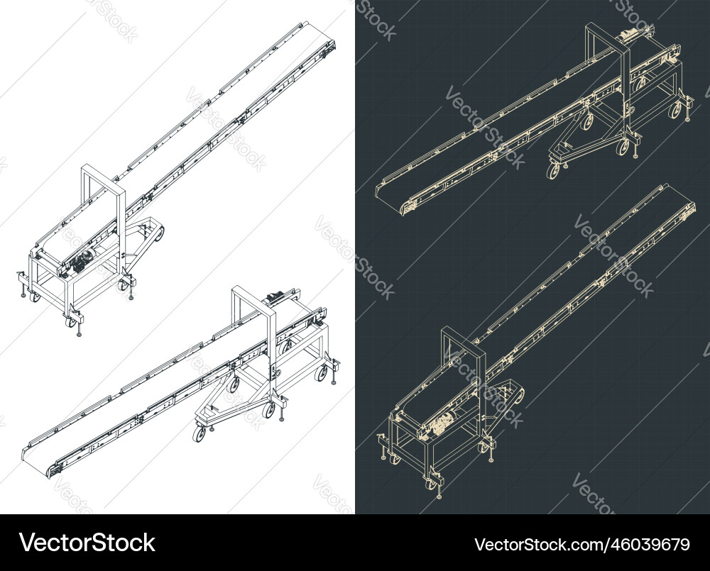 Inclination loading conveyor isometric blueprints Vector Image