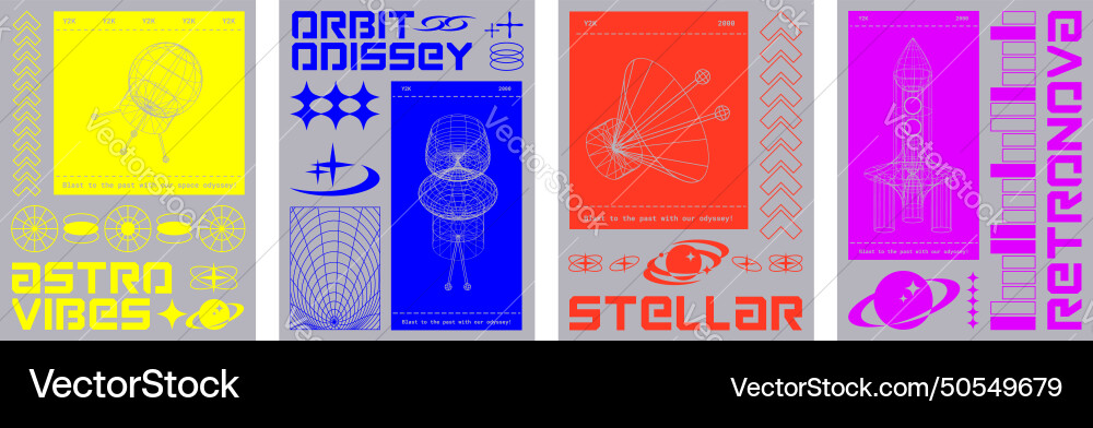 Space exploration poster design template in y2k Vector Image
