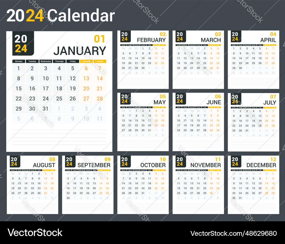 2024 calendar Royalty Free Vector Image - VectorStock
