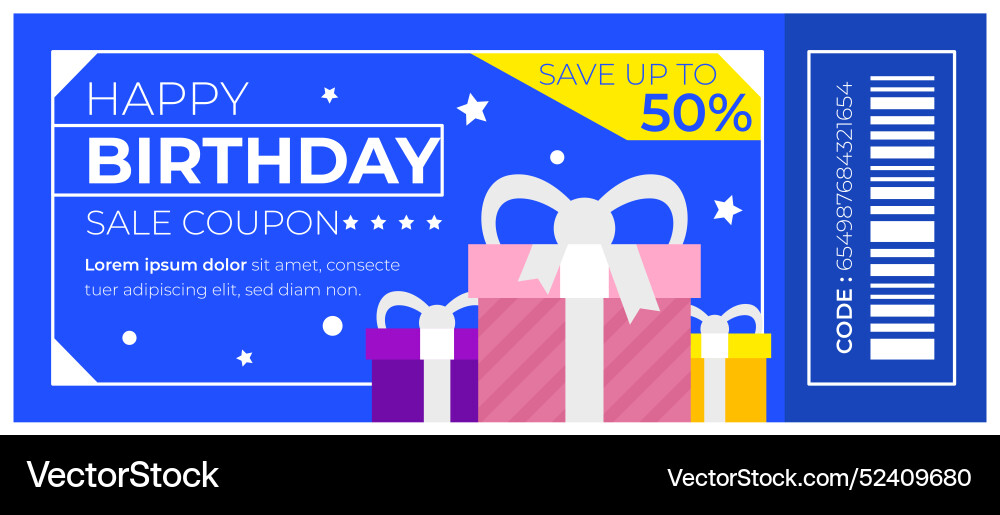 Birthday sale coupon design template Royalty Free Vector