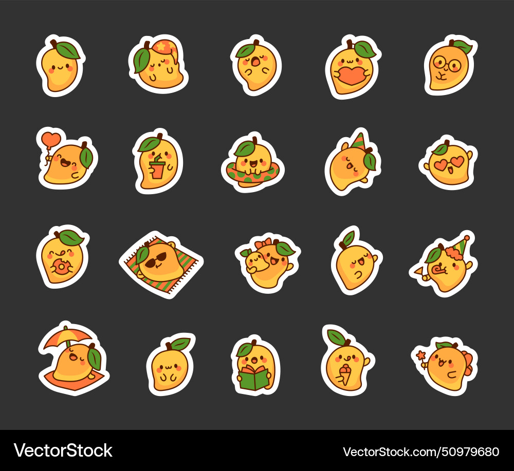 Cute mango with funny face sticker bookmark Vector Image