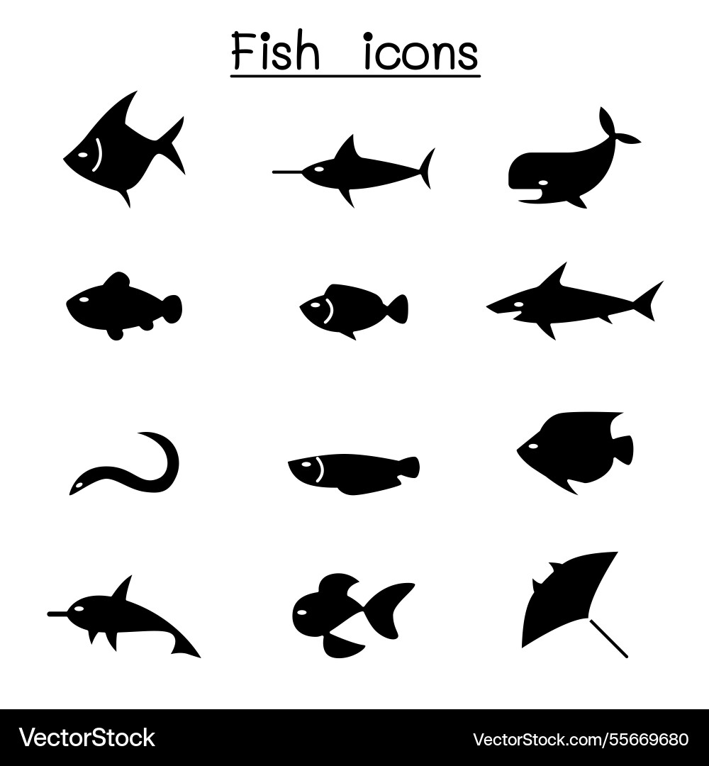 Fish icon set in glyph style Royalty Free Vector Image