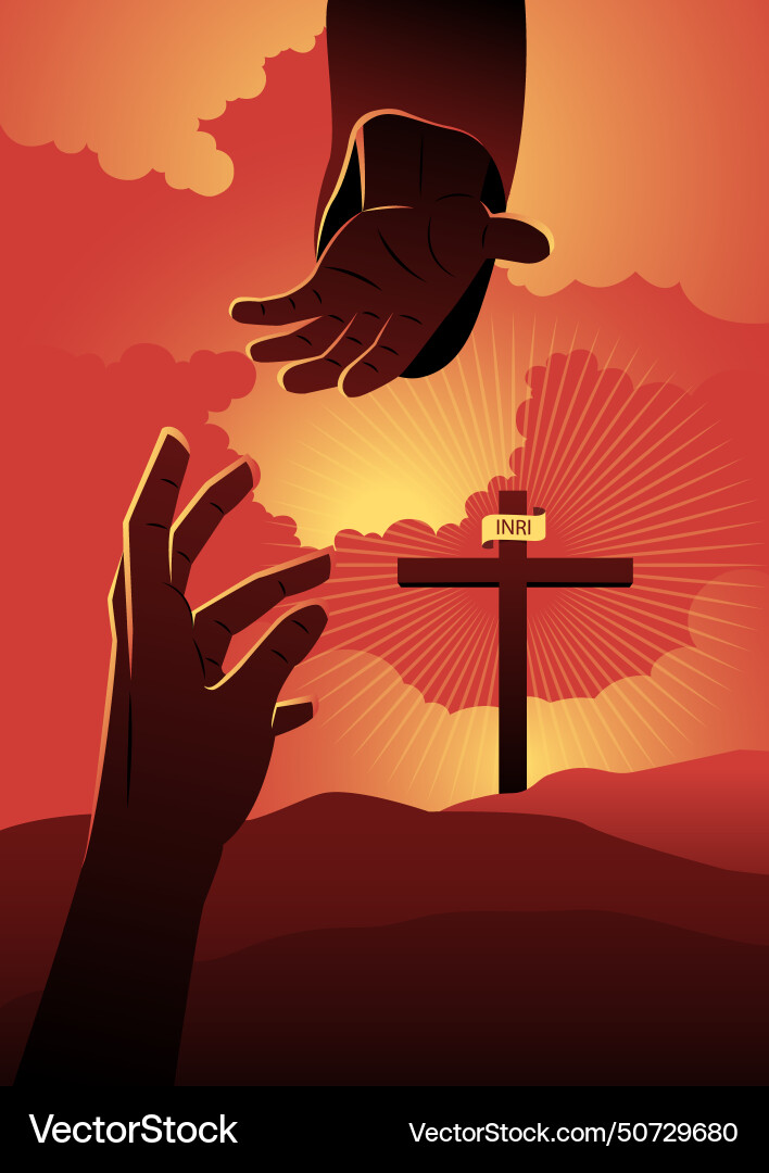 Gods hand reaching out for human Royalty Free Vector Image