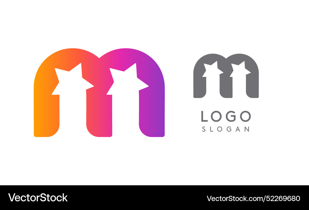 Letter m star vibrant gradient colored logo Vector Image