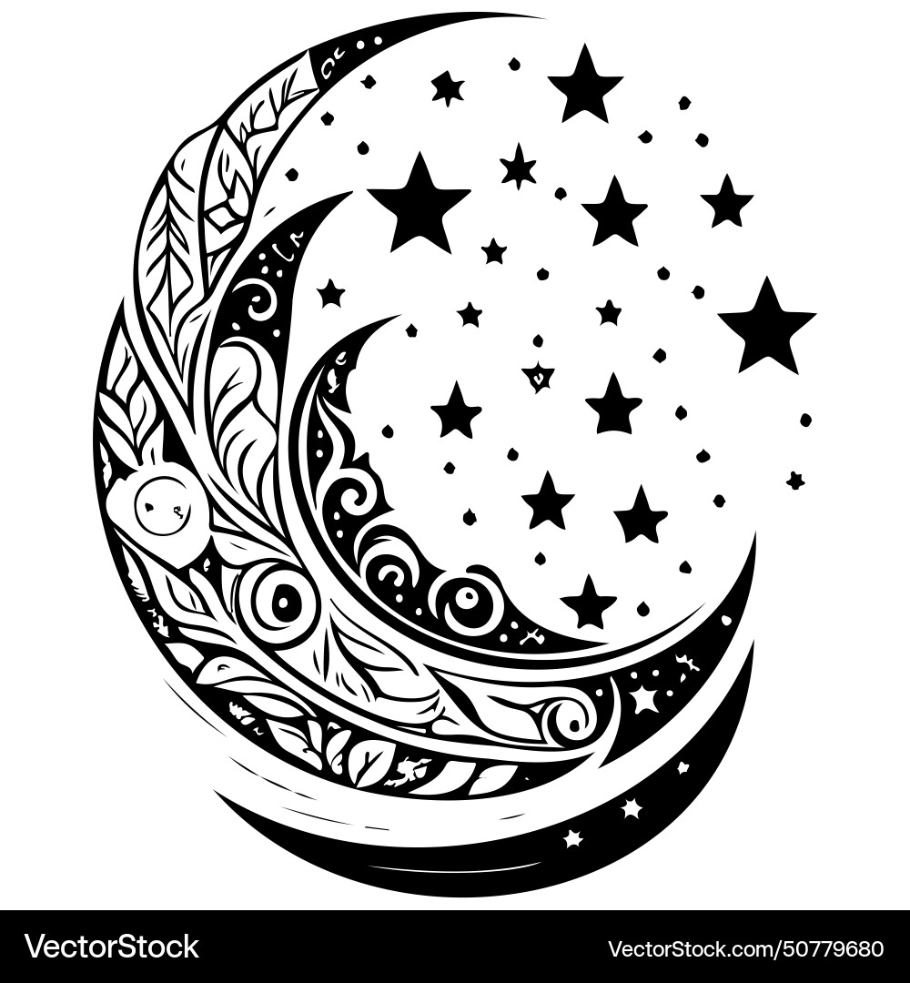 Moon star ramadan arabic islamic sketch draw Vector Image