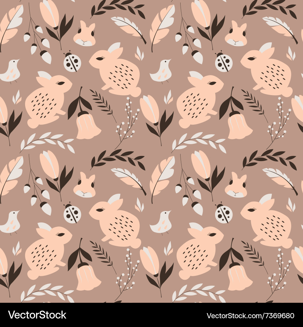Seamless pattern with animals and flowers Vector Image