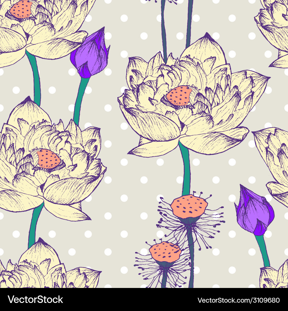 Seamless pattern with lotus flower and dots Vector Image